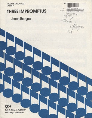 Berger, Jean: Three Impromptus for Violin & Viola - Metzler Violin Shop ...
