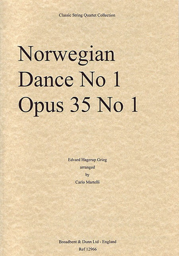 Grieg, Edvard: Norwegian Dance Op. 35 No. 1 (string quartet) - Metzler ...